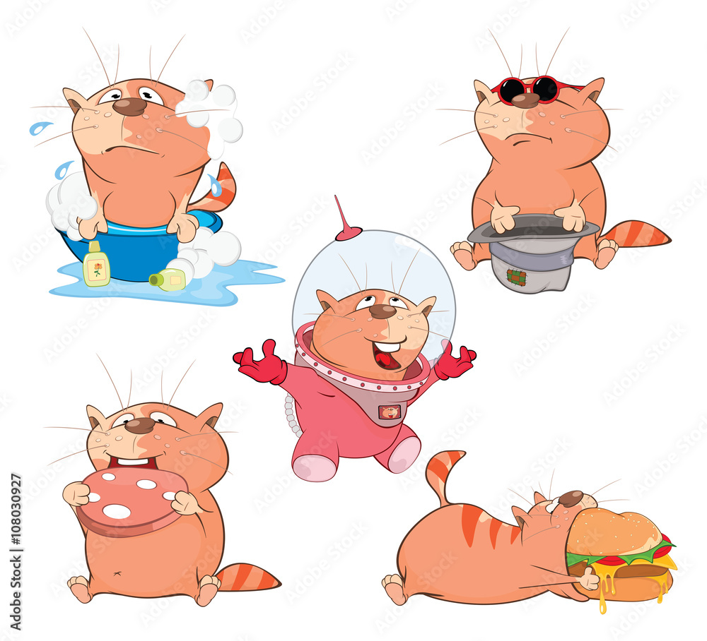 Set of Cartoon Illustration. Cute Cats for you Design Stock Vector ...