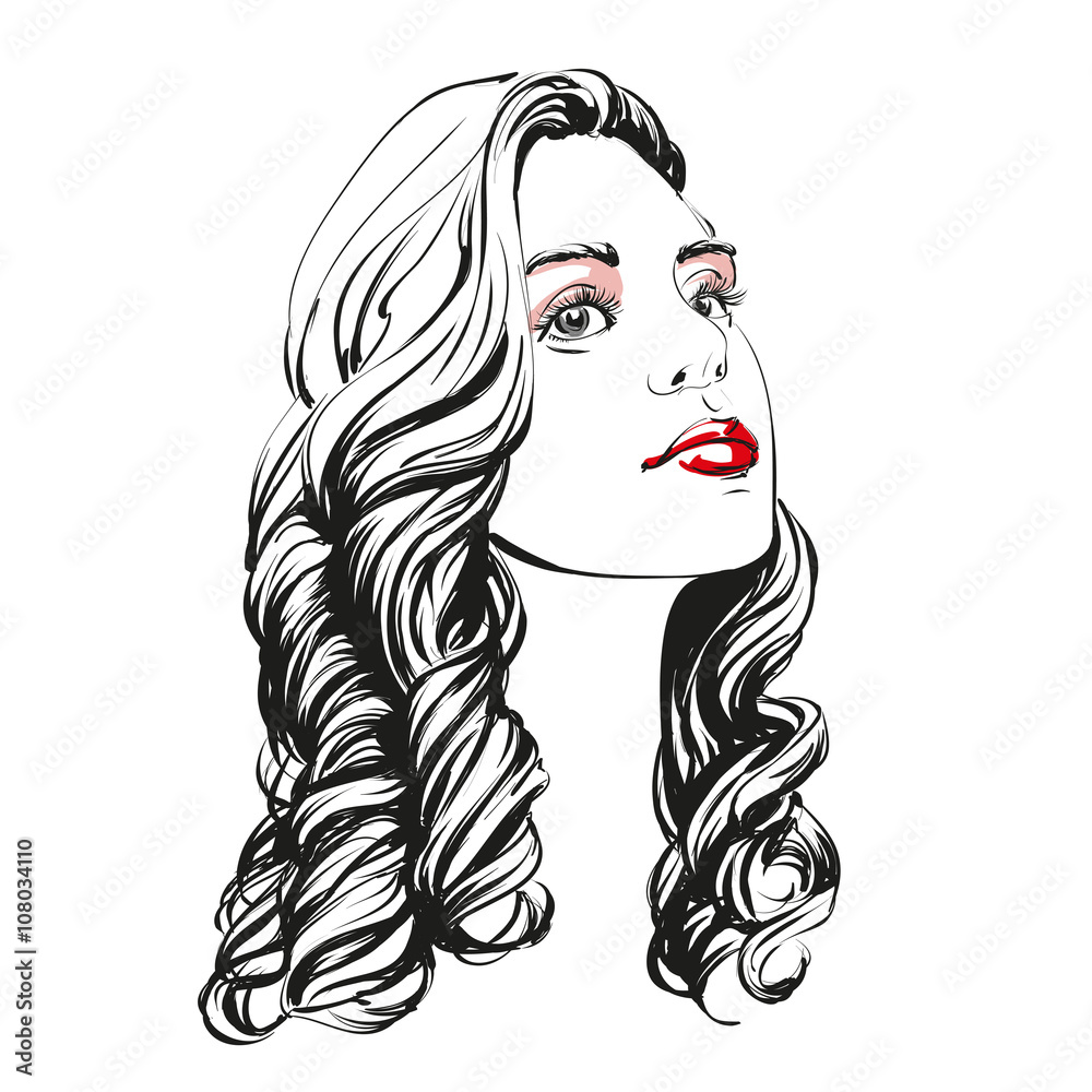 Beautiful Woman Face Hand Drawn Vector Illustration Sketch Stock Vector