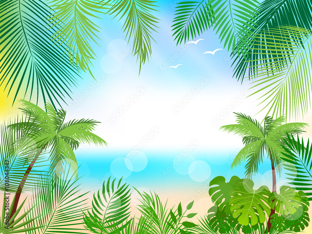Tropical jungle background with palm leaves. Stock Vector | Adobe Stock