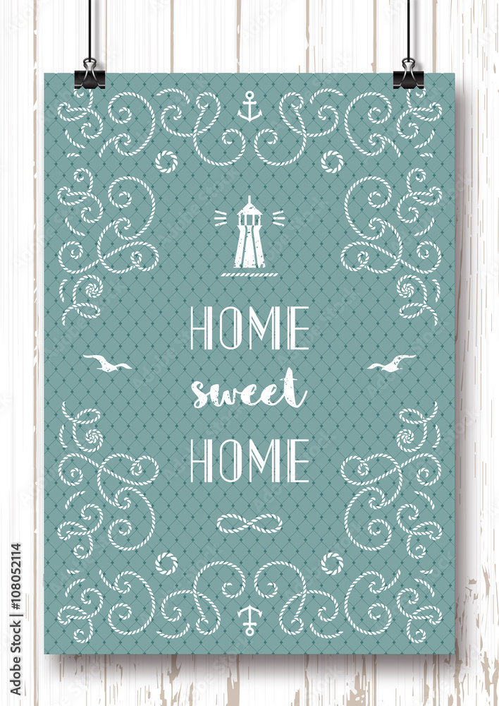 Nautical typography poster: Home, sweet home, Marine lettering, elegant ...
