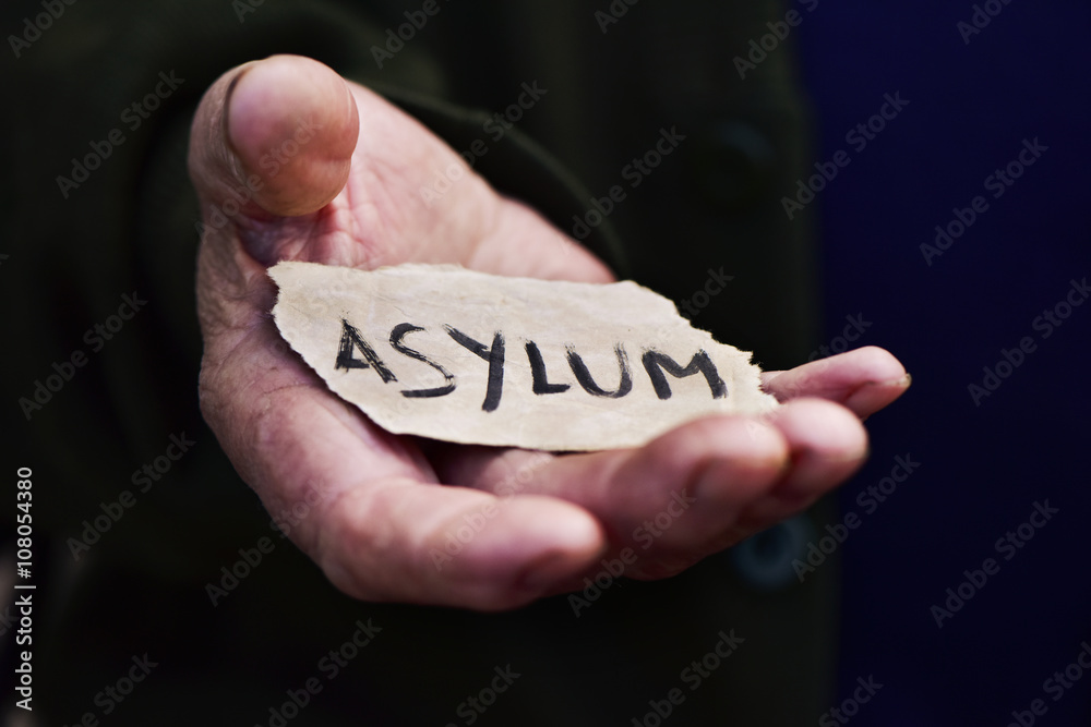 old man with a paper with the word asylum Stock Photo | Adobe Stock