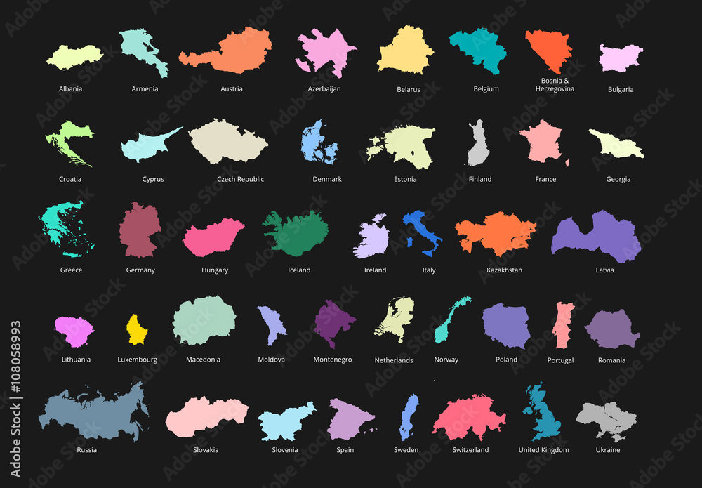 Colorful European countries political map with clearly labeled ...