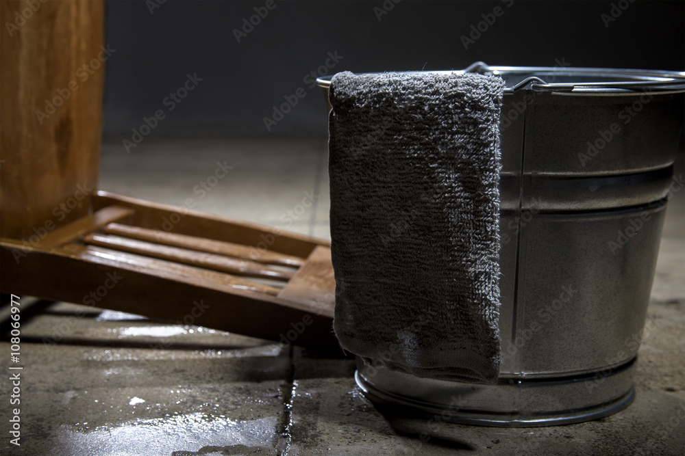 Torture chamber with a water bucket for controversial waterboarding ...
