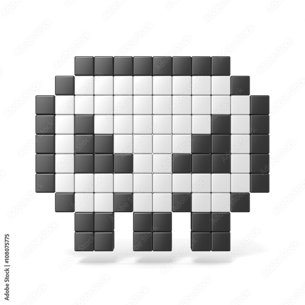 Pixelated 8bit skull icon. Front view. 3D render illustration isolated ...
