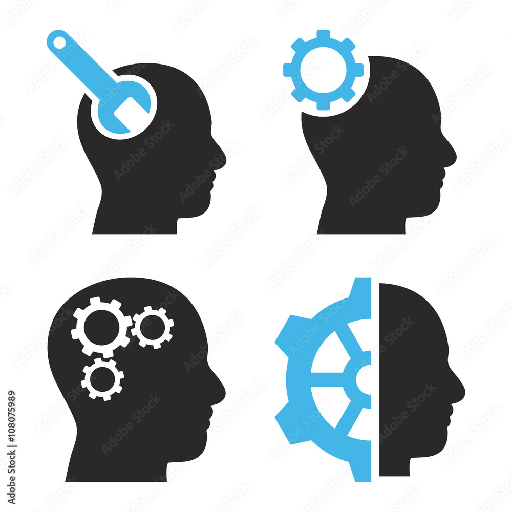 Brain Tools vector icons. Style is bicolor blue and gray flat symbols ...