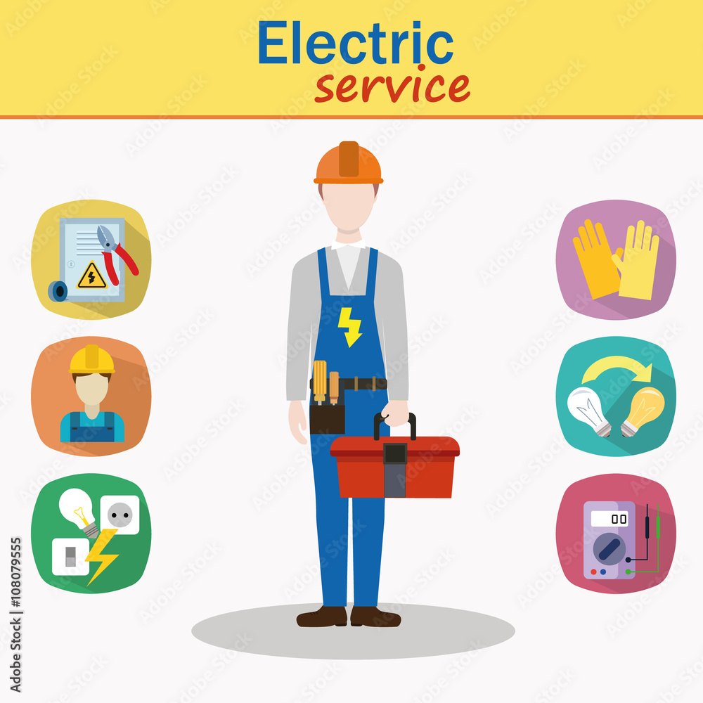 Cool vector male electrician character standing holding tool box ...