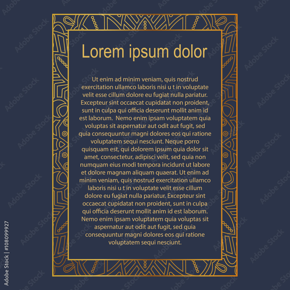 Rectangle gold border frame. geometric ornament. Can be used for ...