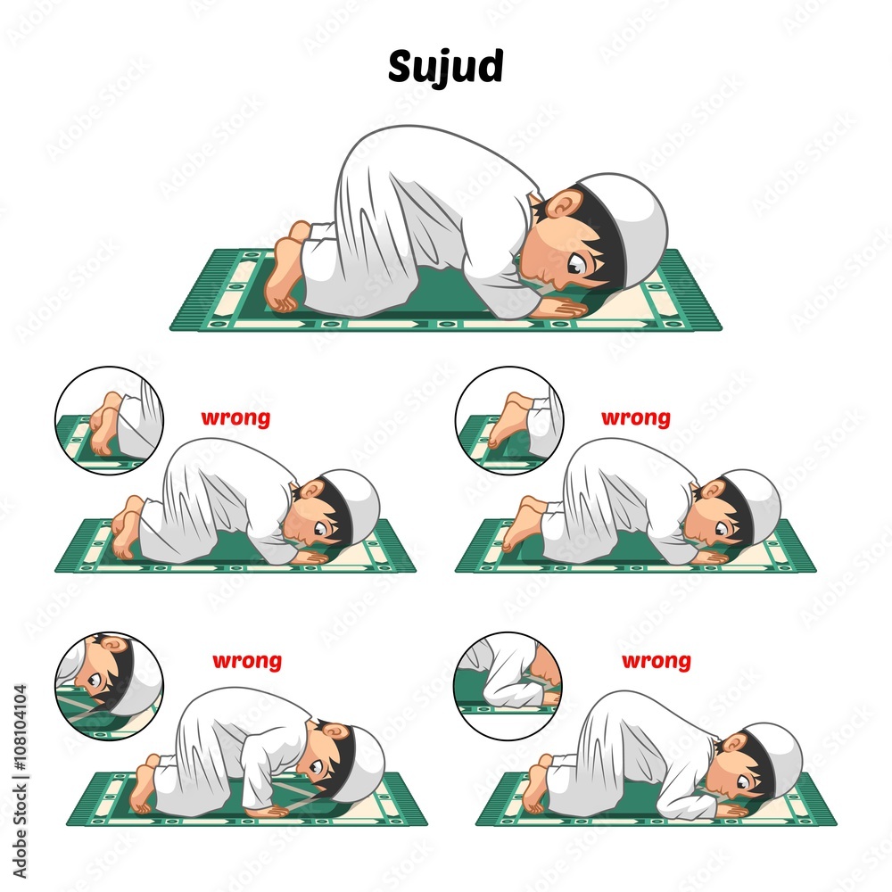 Muslim Prayer Position Guide Step by Step Perform by Boy Prostrating ...