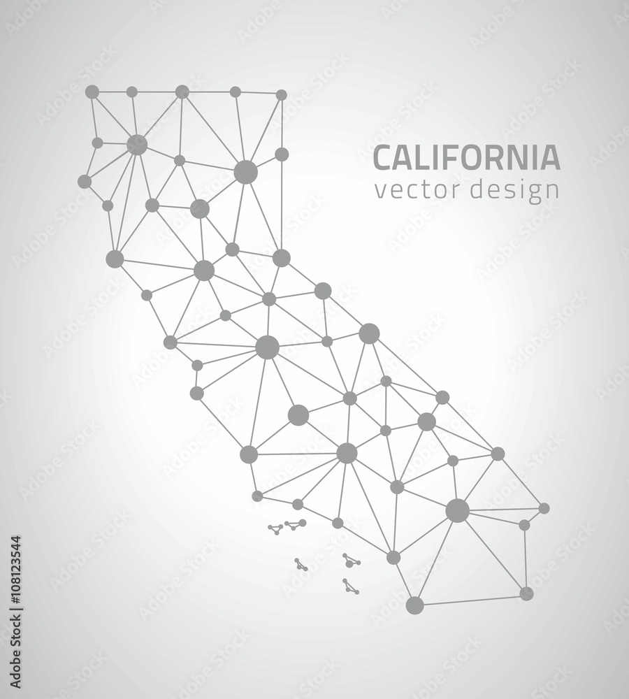 California vector grey outline map, USA state Stock Vector | Adobe Stock