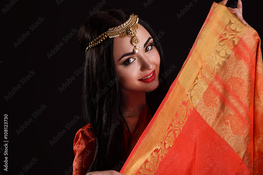 Beautiful Young Indian Woman in red Traditional Clothing with perfect ...