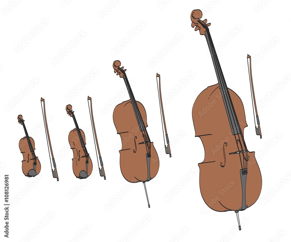 2d cartoon illustration of string instruments Stock Illustration ...