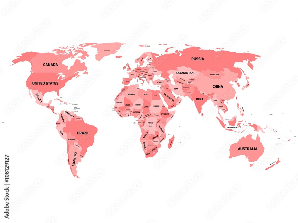 World map with names of sovereign countries and larger dependent ...