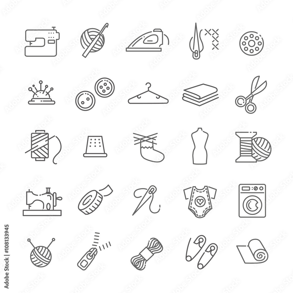 Sewing equipment and needlework icons set Stock Vector | Adobe Stock