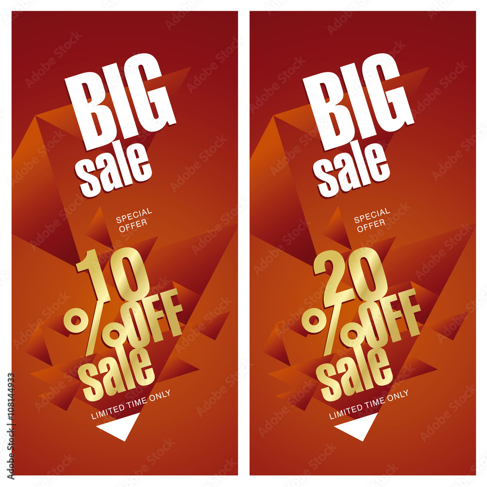Big sale banner 10 and 20 percent off gold red background Stock Vector ...