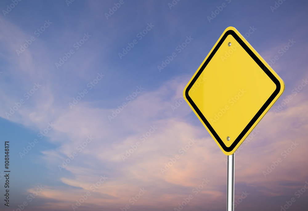 blank warning sign on blue sky background Stock Photo | Adobe Stock