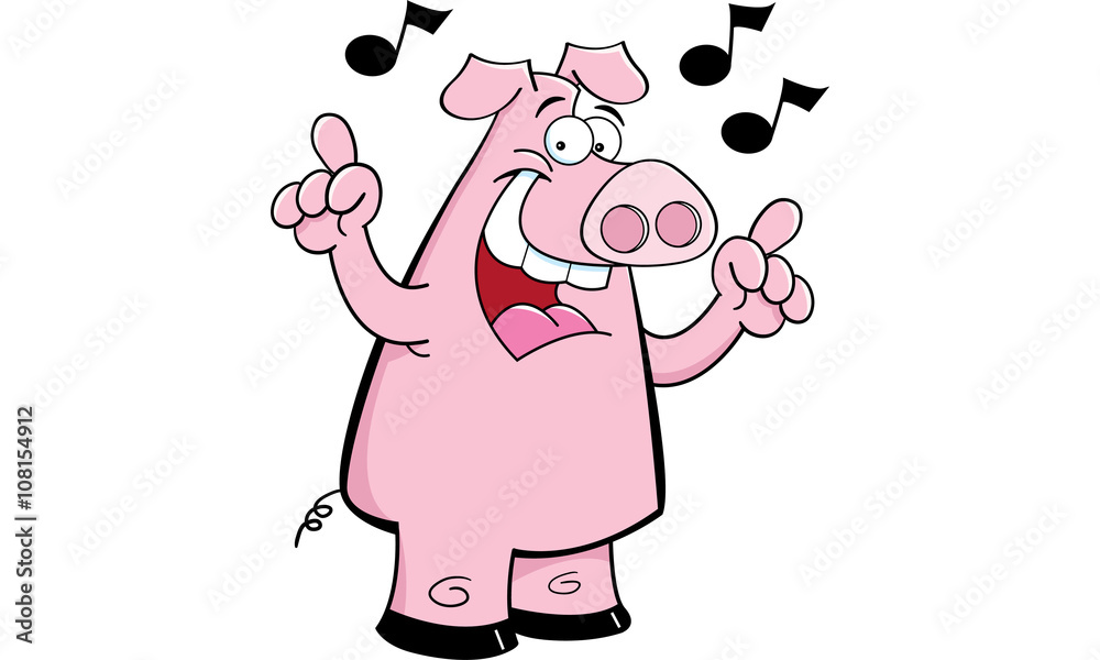 Cartoon illustration of a pig singing. Stock Illustration | Adobe Stock