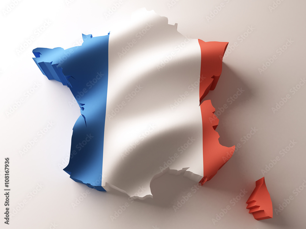 Flag map of France on white background. 3d rendered illustration. Stock ...