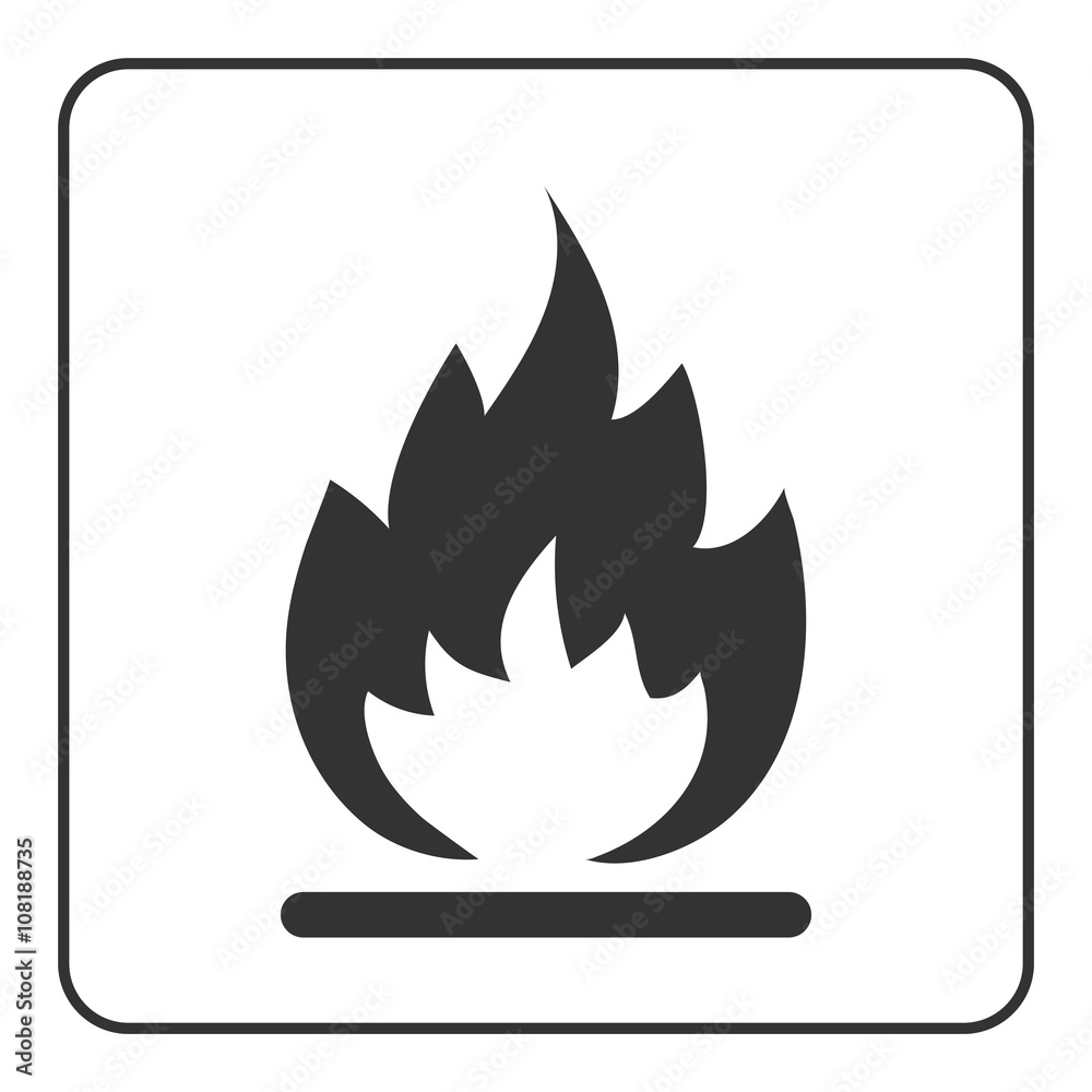 Fire icon. Hot flame sign. Black abstract silhouette, isolated on white ...