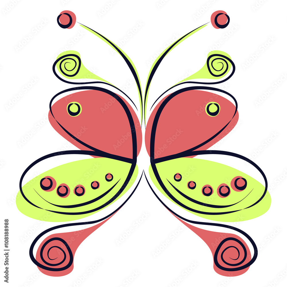 Vector illustration of colorful red and green cartoon butterfly ...