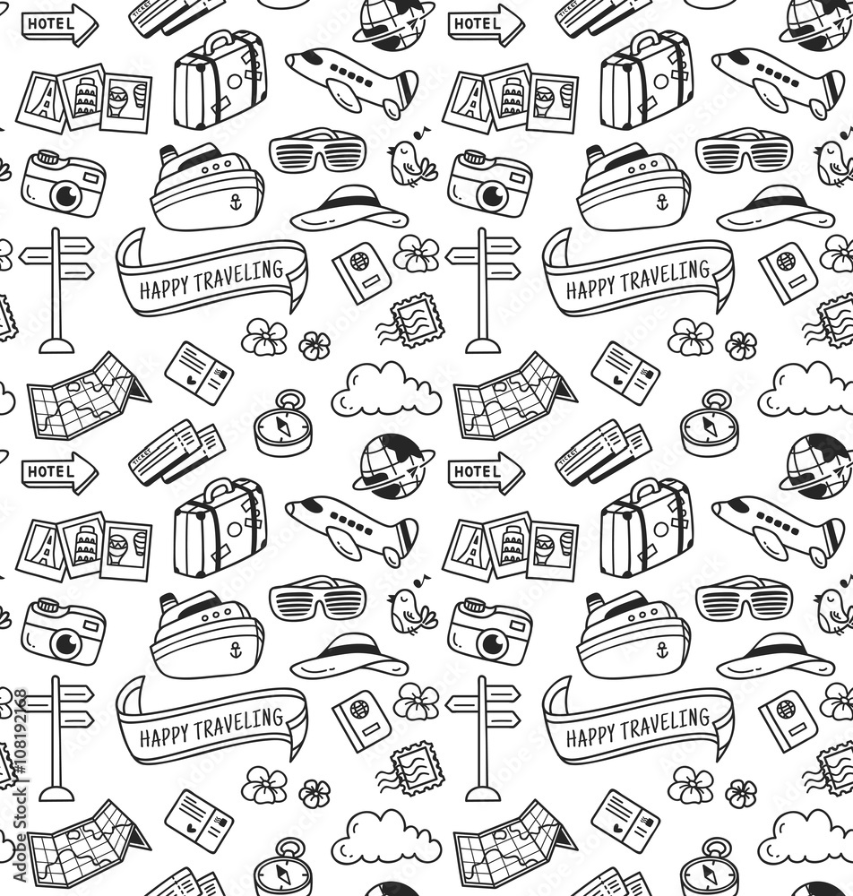 travel themed doodle seamless background Stock Vector | Adobe Stock