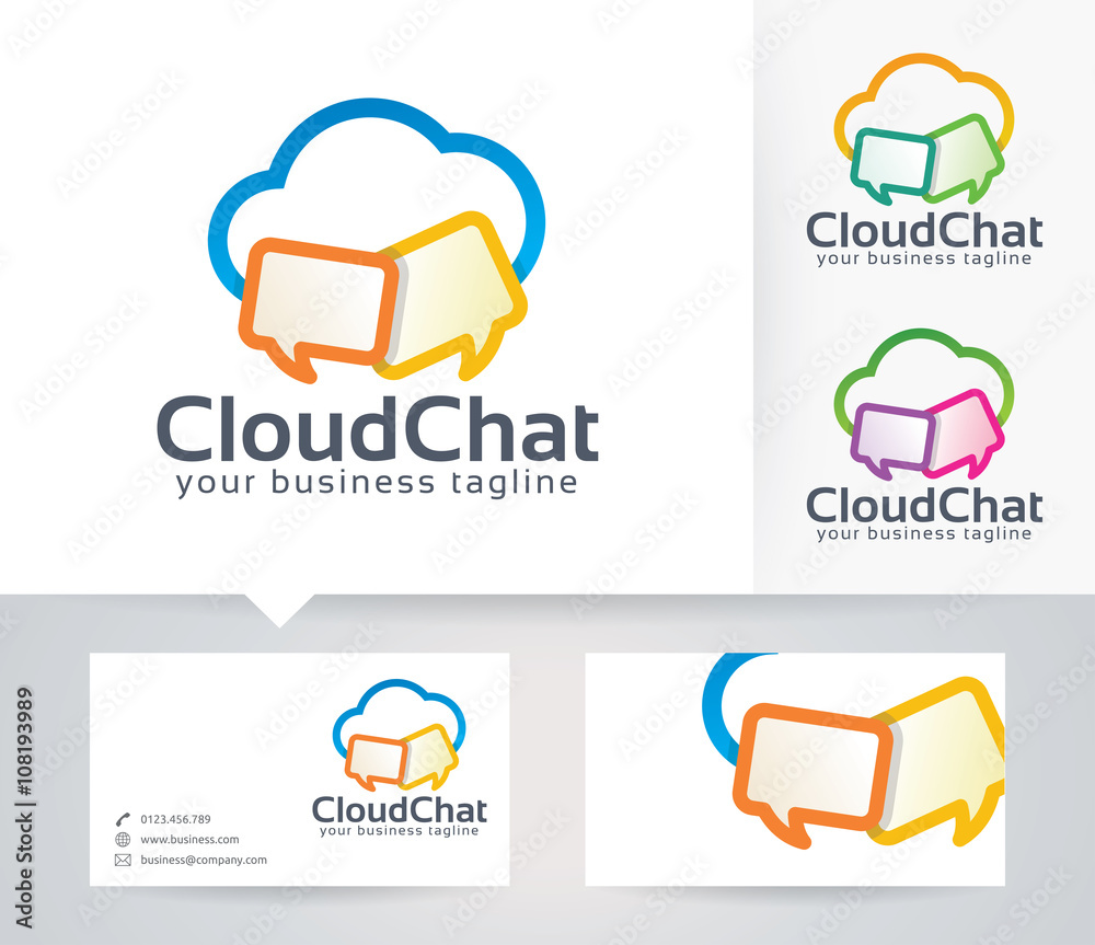 Cloud Chat vector logo with alternative colors and business card template Stock Vector | Adobe Stock