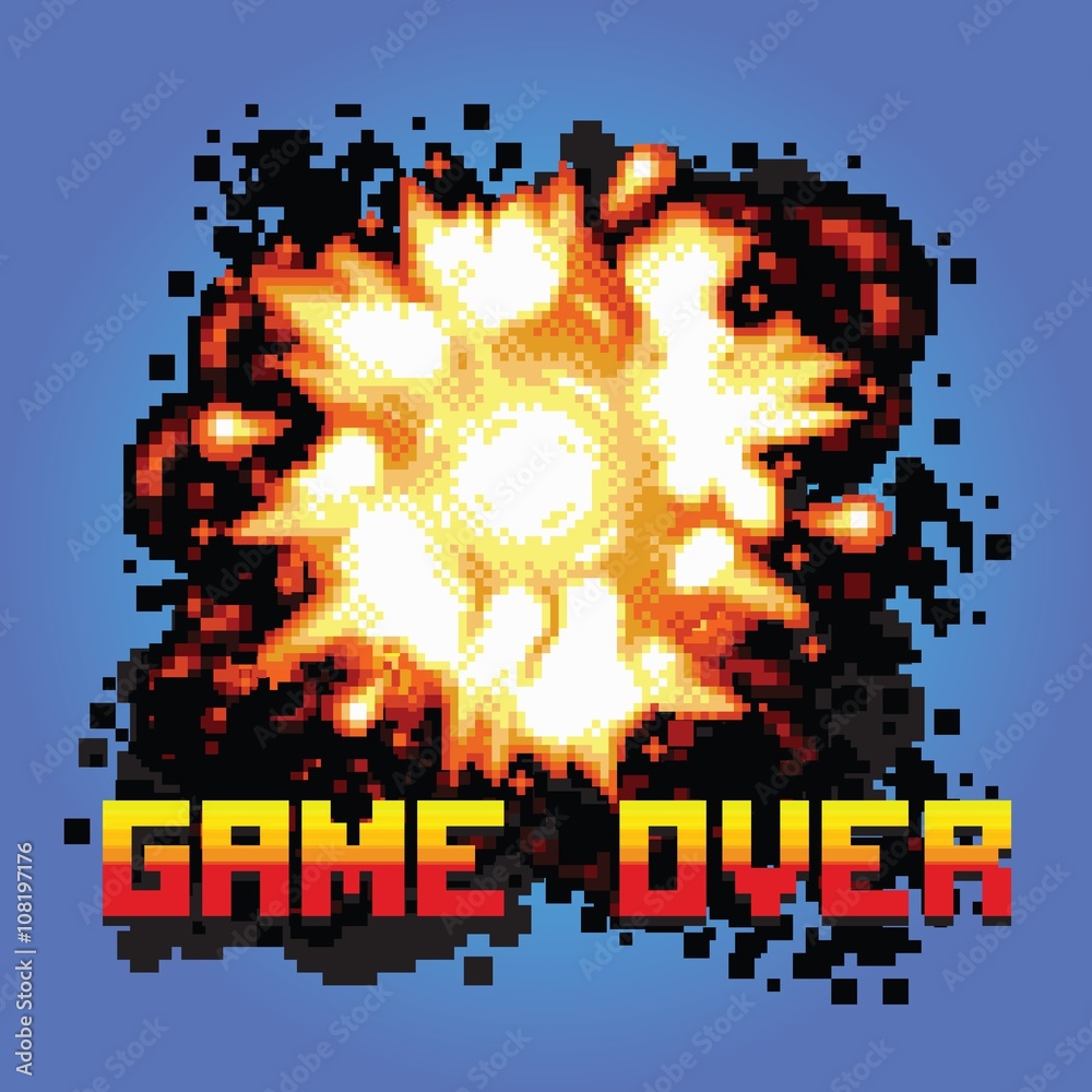 game over pixel art explosion illustration Stock Vector | Adobe Stock