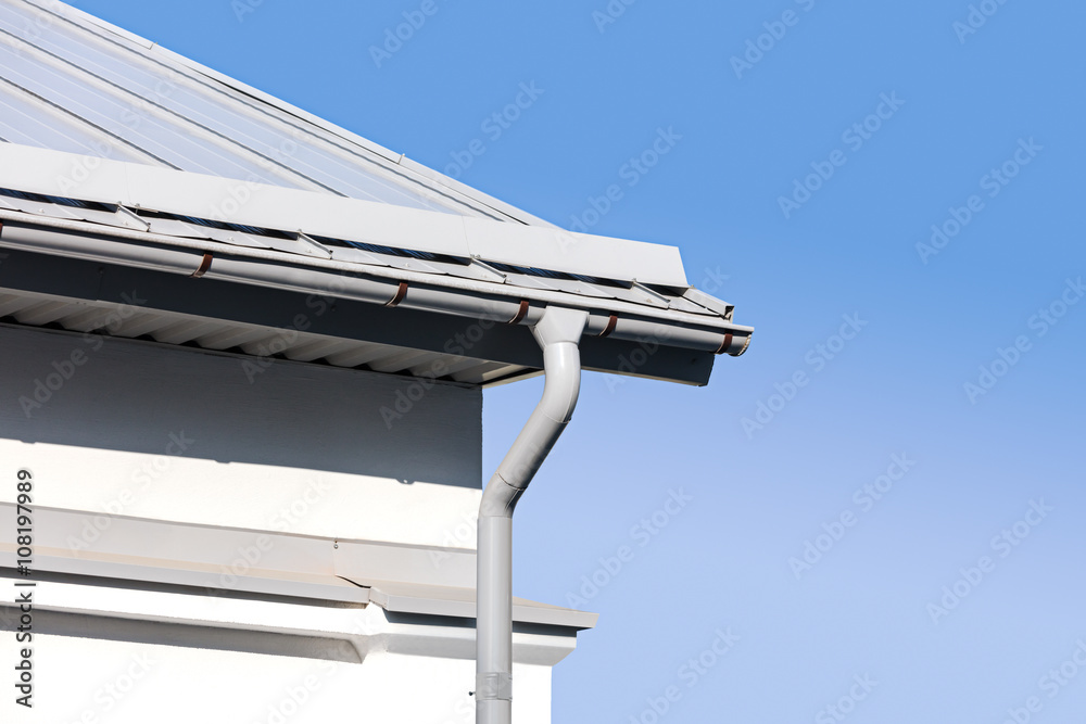 house corner with new rain gutter and downspout Stock Photo | Adobe Stock