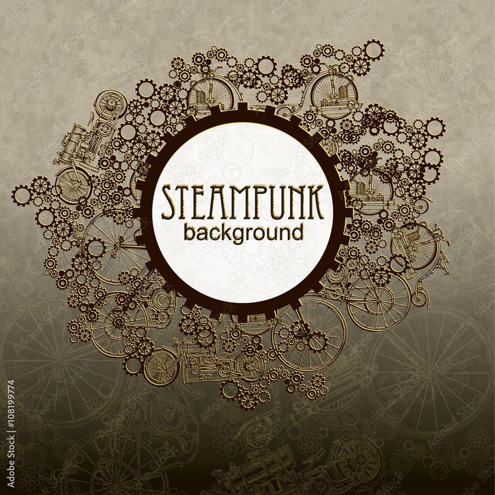 Steampunk style. Template steampunk design for card. Frame steampunk ...