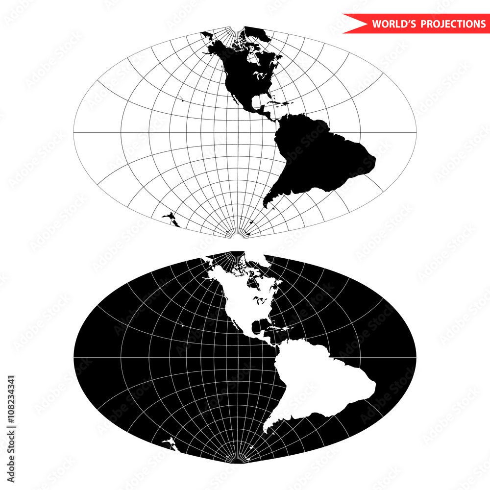 oval world map projection. Black and white world map vector ...