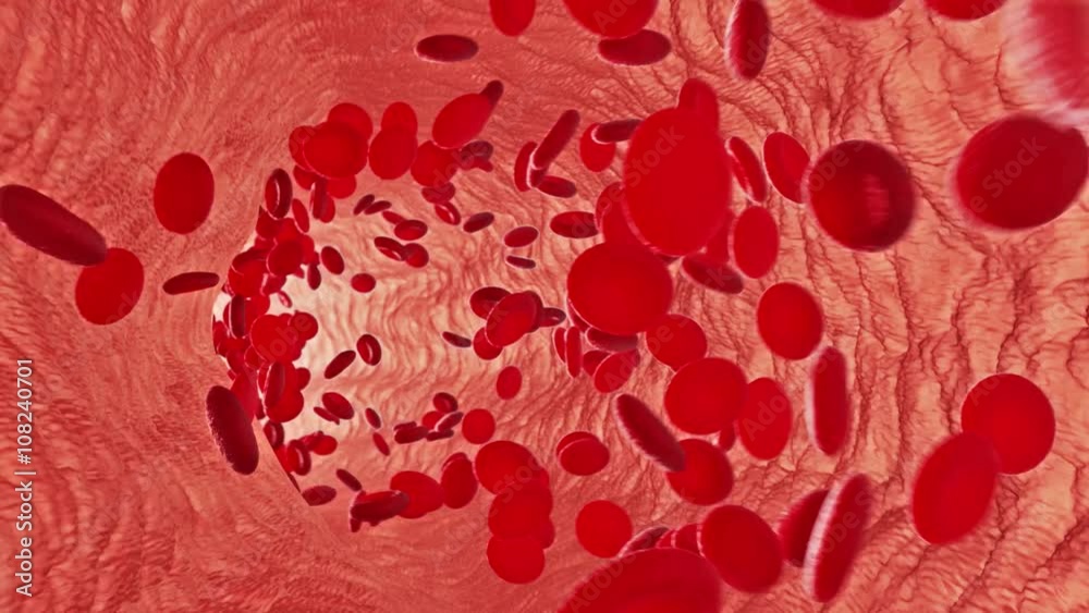 Red blood cells erythrocytes in interior of arterial or capillary blood ...