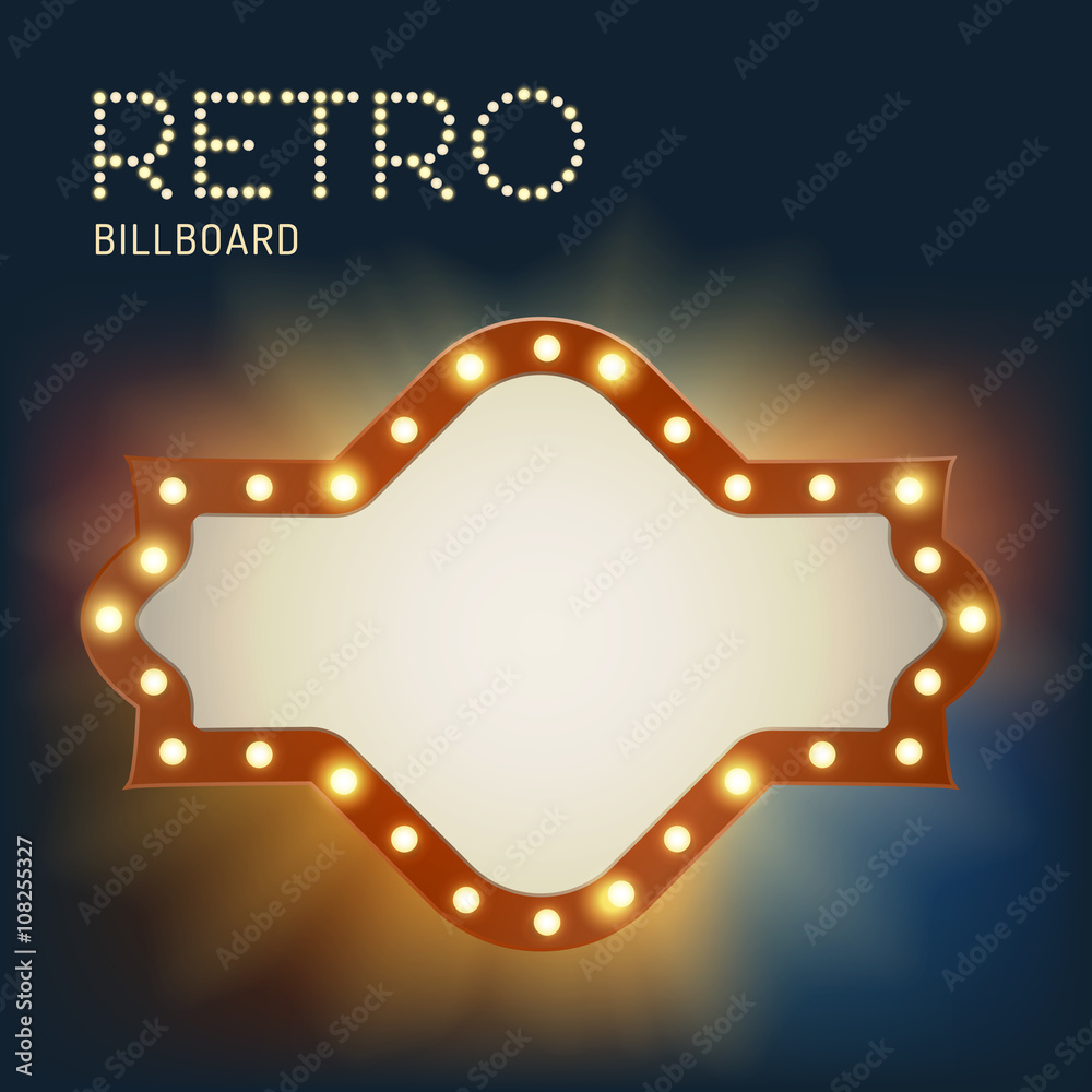 Vintage shining retro light banner with bright bulbs. Realistic lights ...