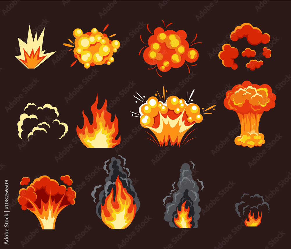 Explosion animation effect. Vector flat cartoon illustration set vector ...