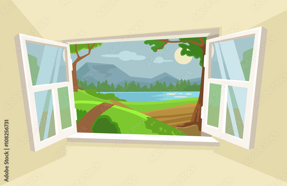 Open window. Vector flat cartoon illustration Stock Vector | Adobe Stock
