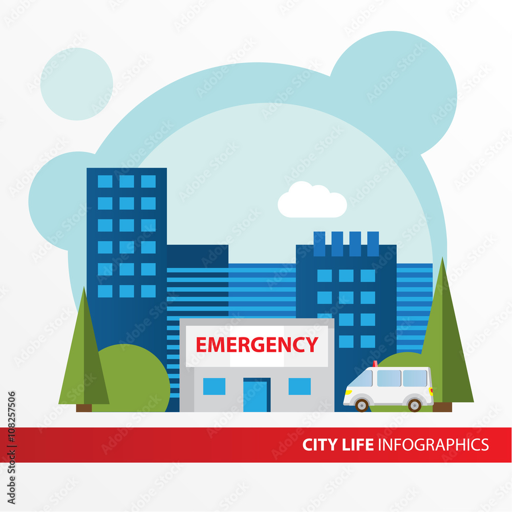 Hospital building icon in the flat style. Emergency hospital building ...
