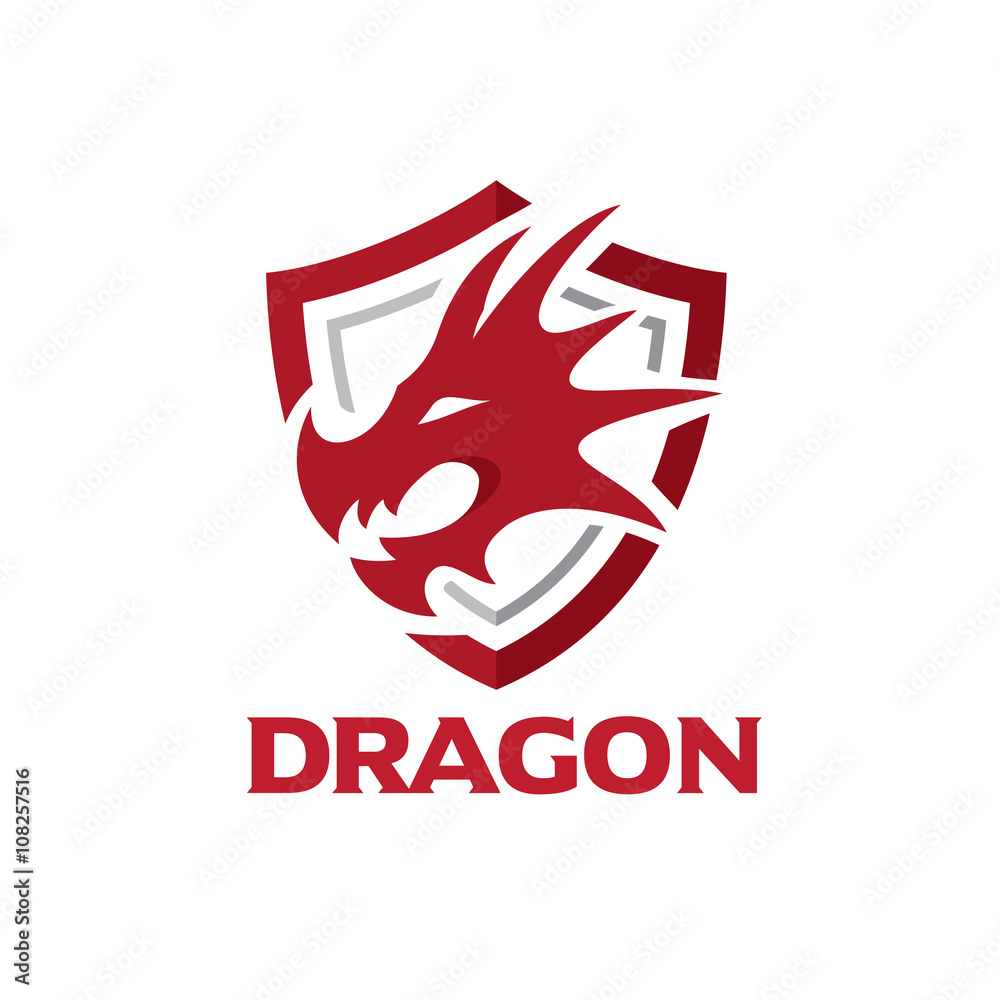 Dragon Head with Shield Logo Template Stock Vector | Adobe Stock