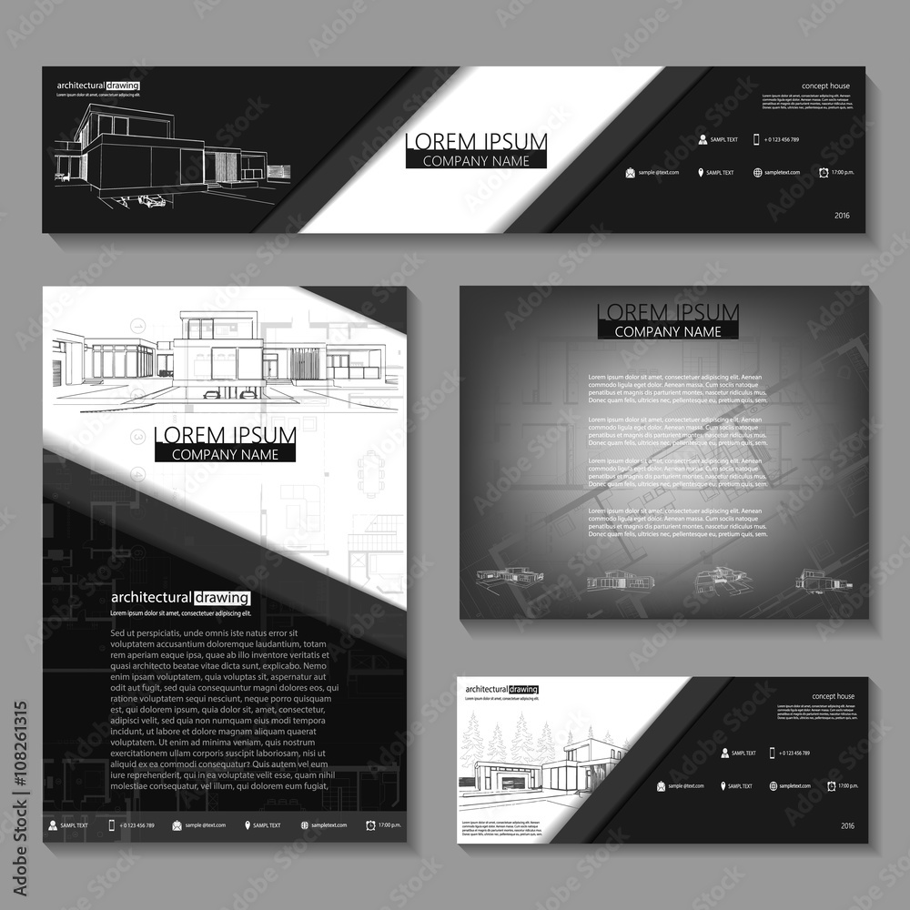 Business cards design with blueprint sketch for architectural company ...