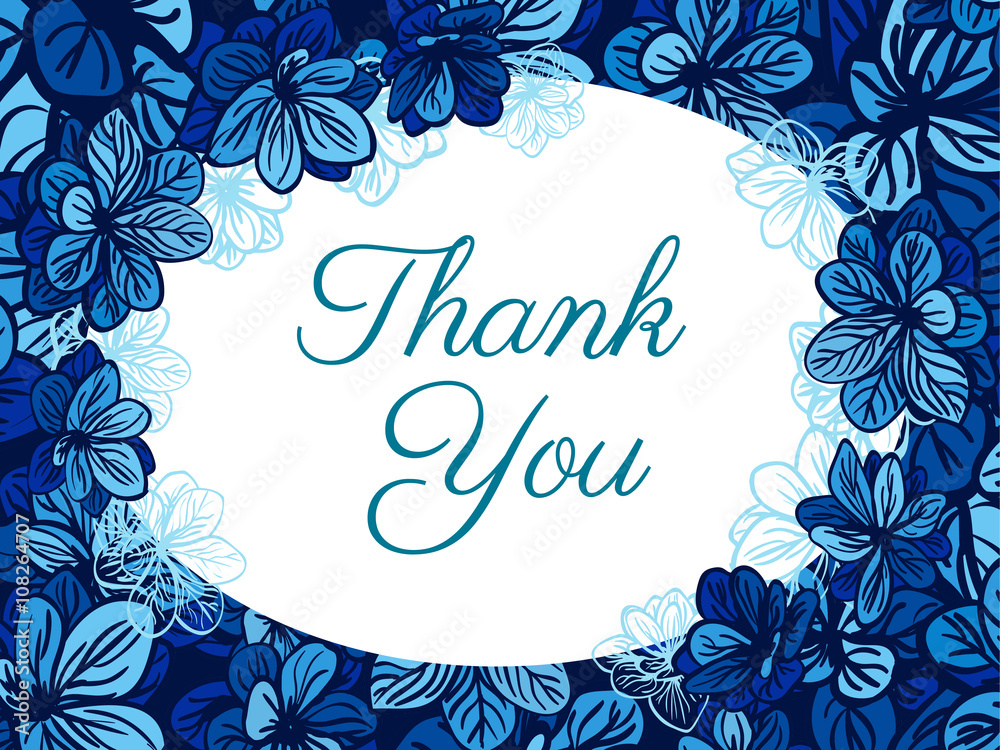 Thank you card with blue flowers. Wedding invitation. Stock Vector ...