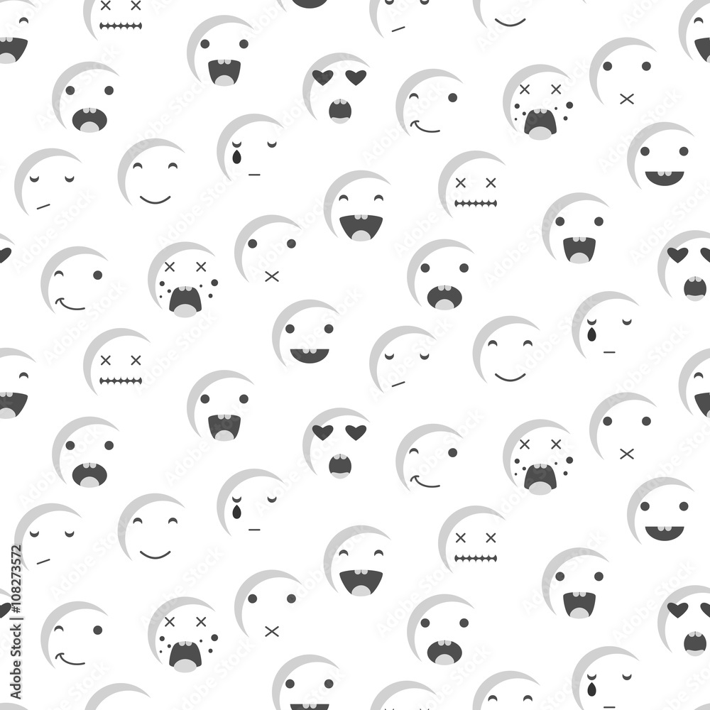 White round smile emoji seamless pattern. Emoticon icon flat style ... White round smile emoji seamless pattern. Emoticon icon flat style ...