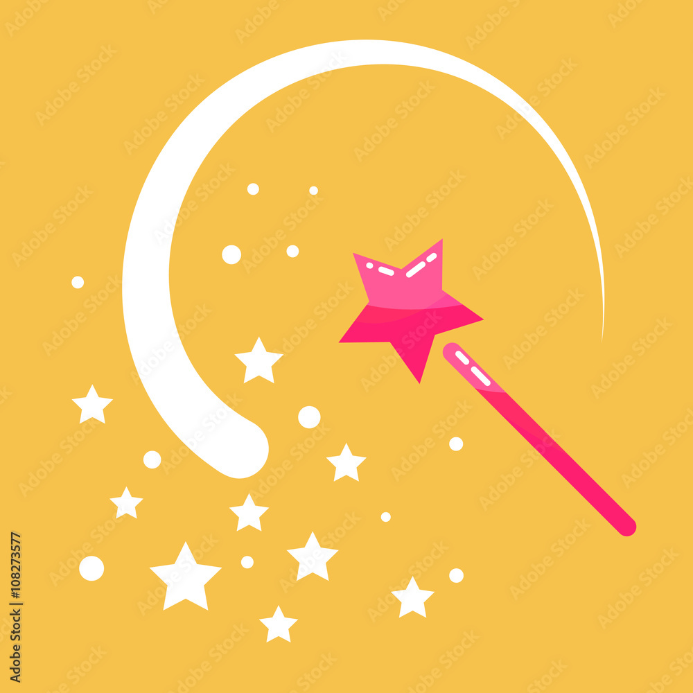 Magic wand stars flat icon cartoon illustration. Princess pink magic ...