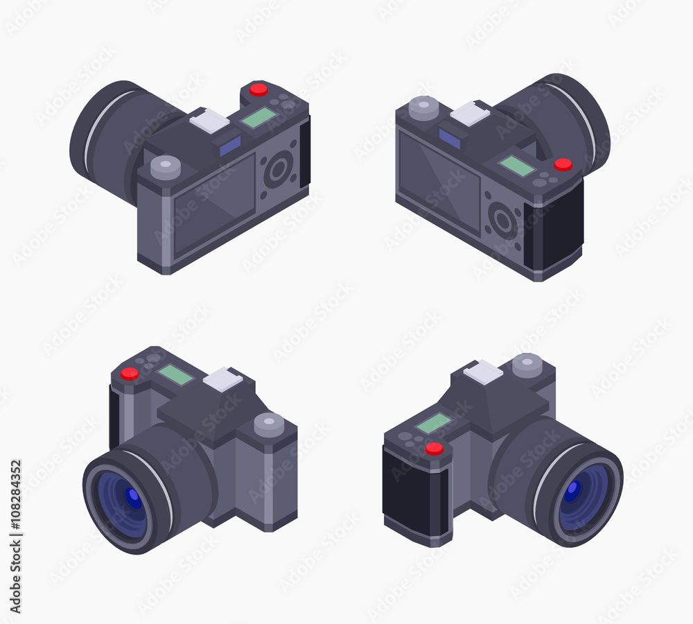 Set of the isometric digital photo cameras. The objects are isolated ...