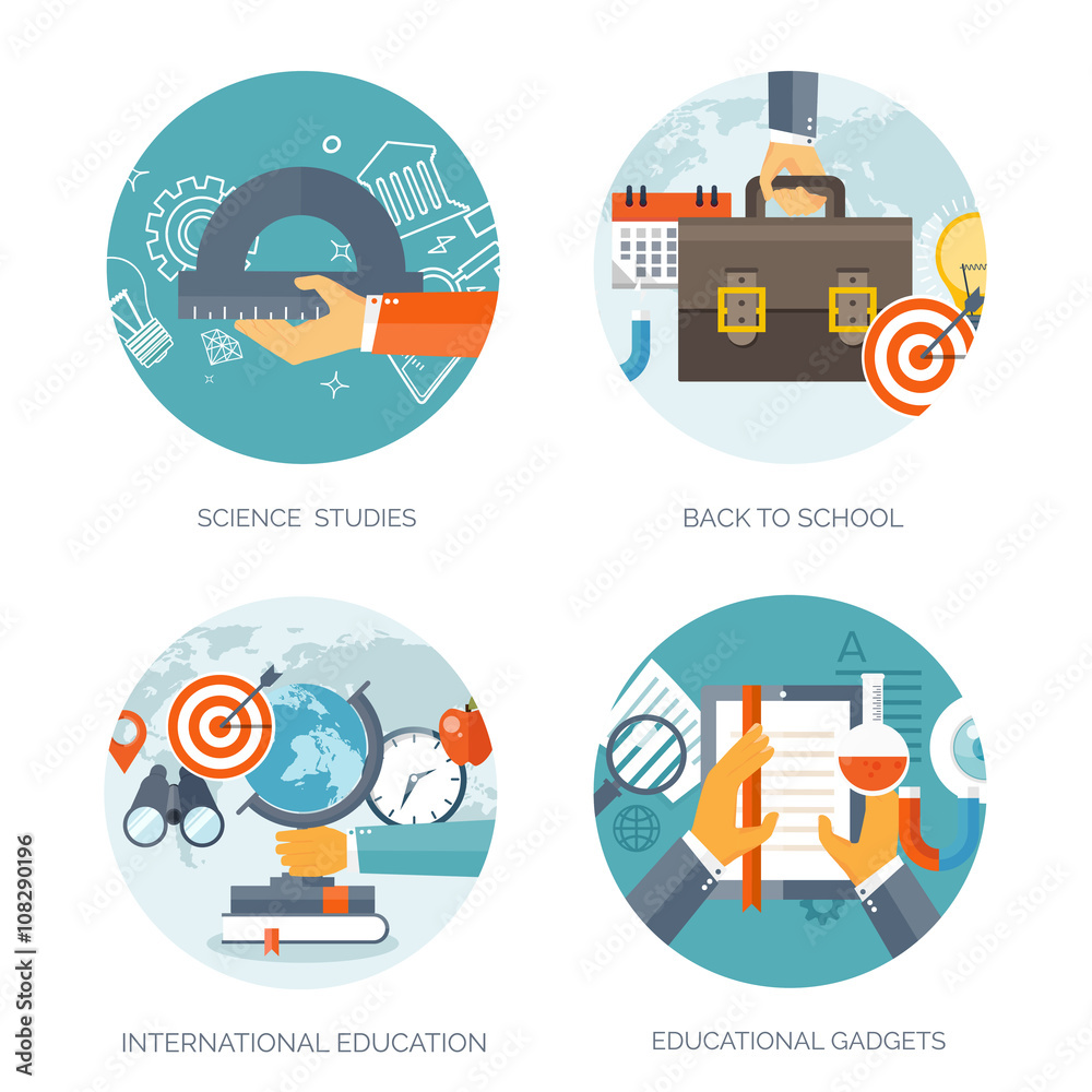 Vector illustration. Flat backgrounds set. Distance education,learning ...