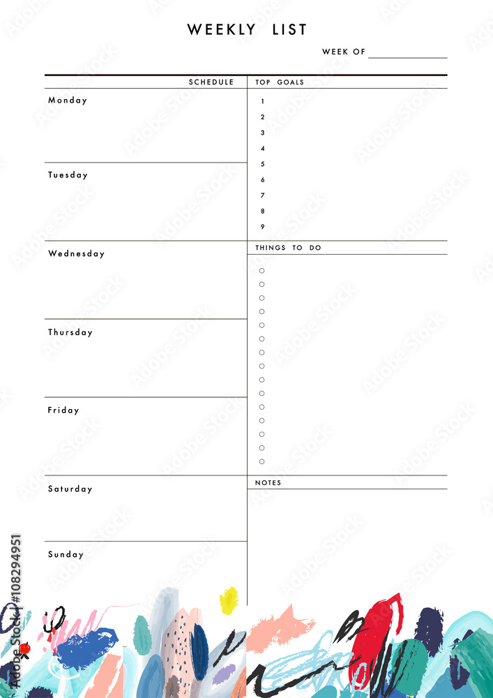 Weekly Planner Template. Organizer and Schedule with place for Notes ...