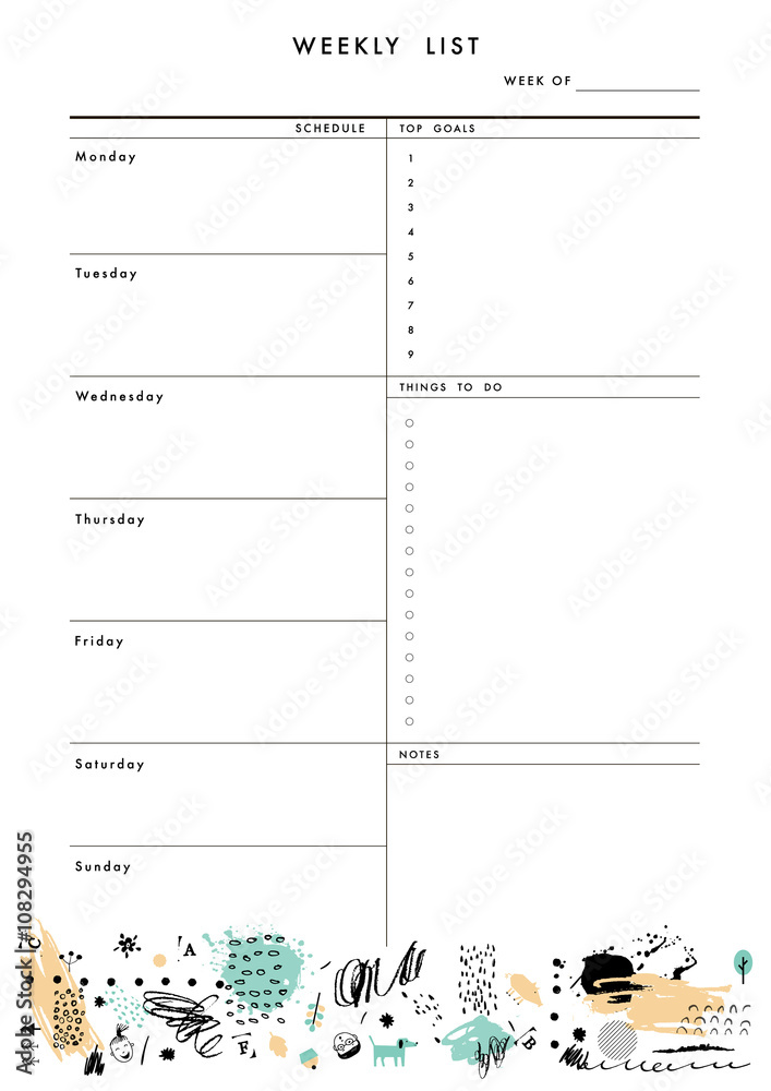 Weekly Planner Template. Organizer and Schedule with place for Notes ...