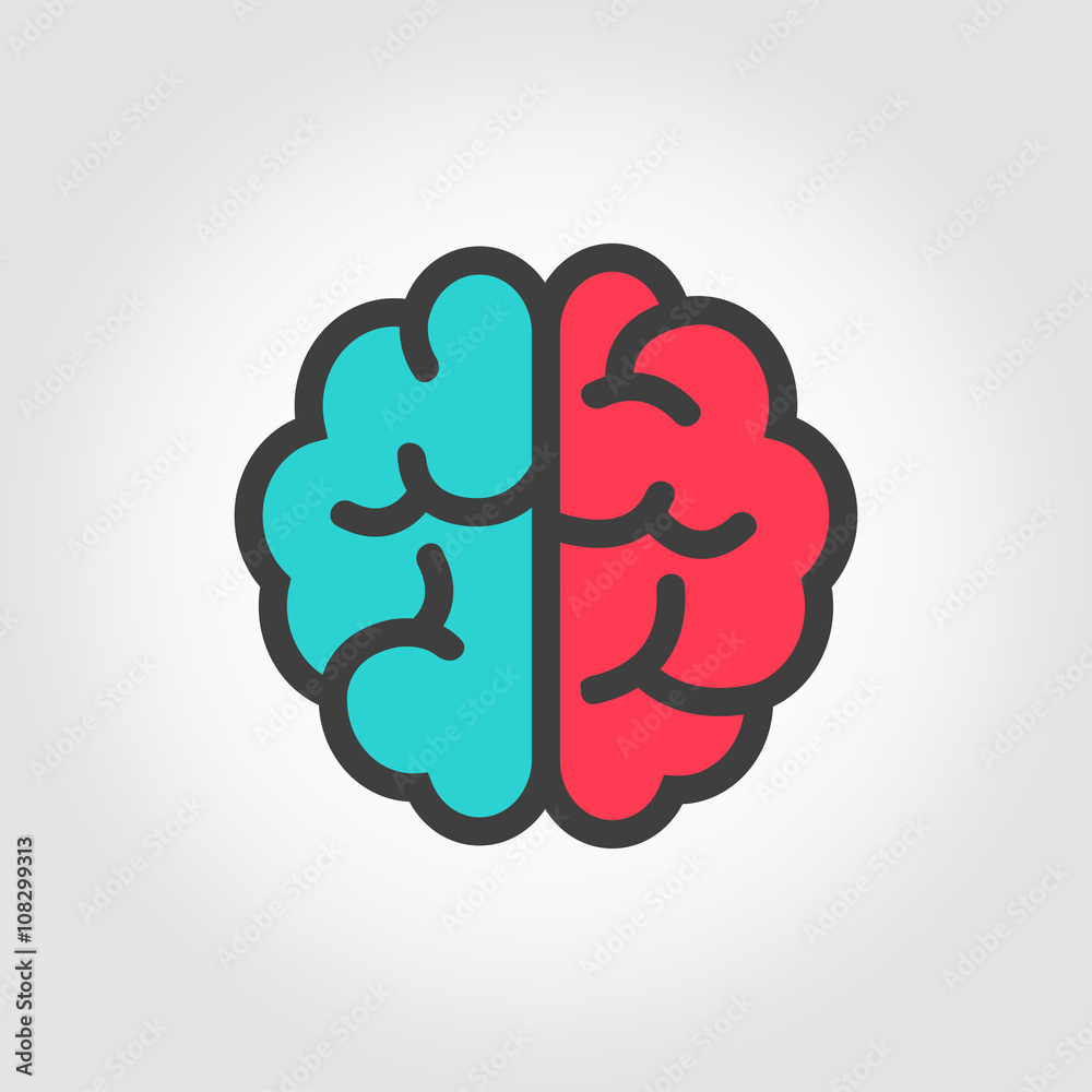 Vector flat color line brain icon. Brain Icon Object, Brain Icon ...