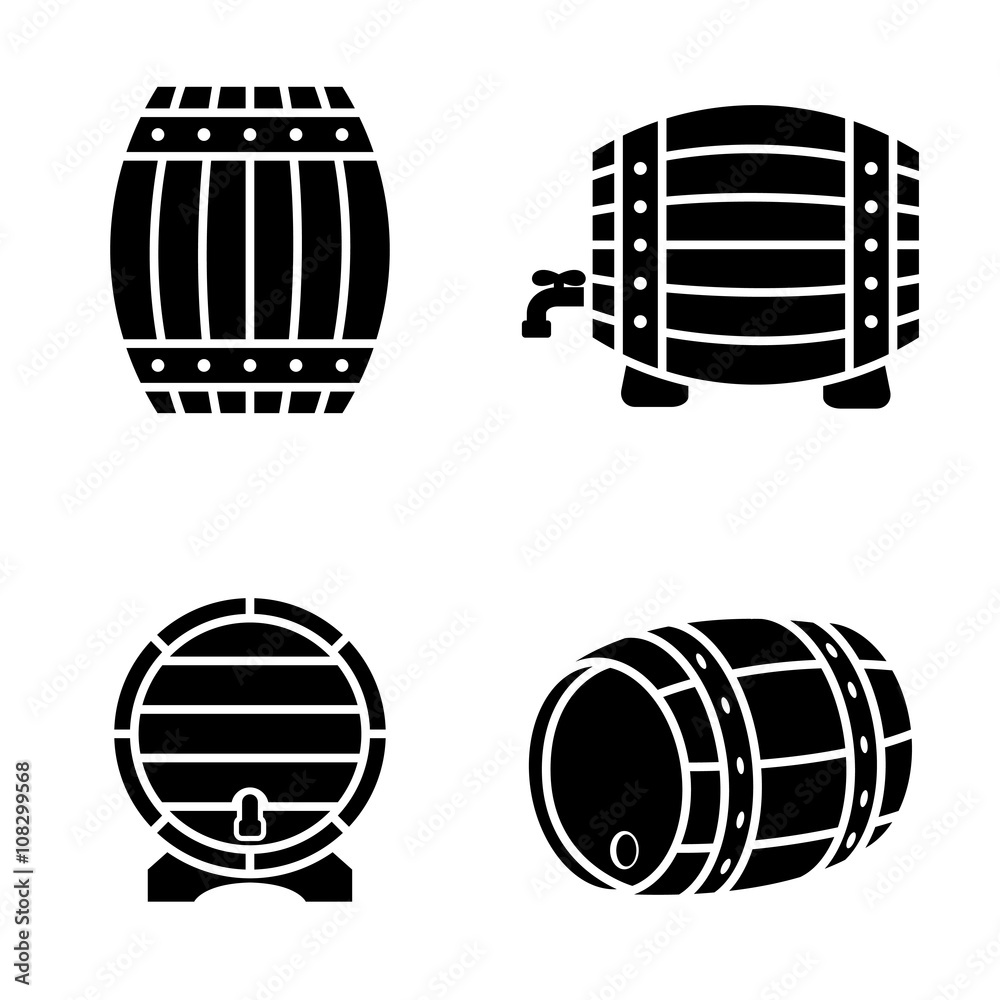 Vector black barrels icons set on white background. Barrel sign. Stock ...