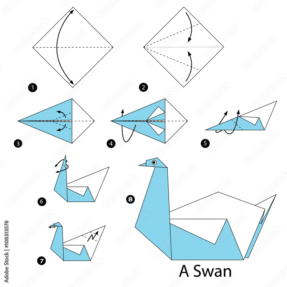 Step By Step Instructions How To Make Origami A Swan Stock 