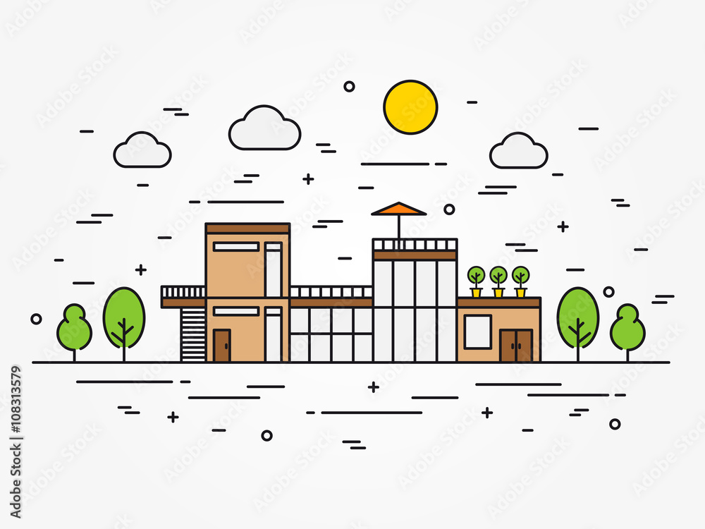 House architecture outline vector illustration. Exterior house (home ...