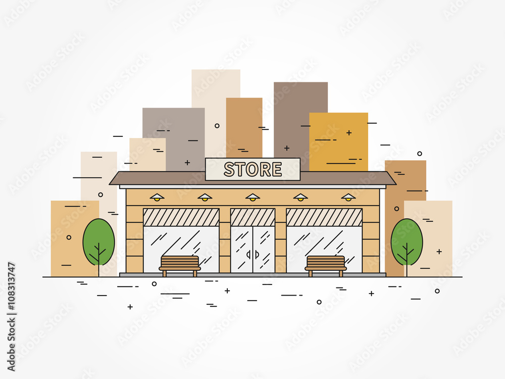 Store (shop) architecture linear vector illustration. Commercial ...