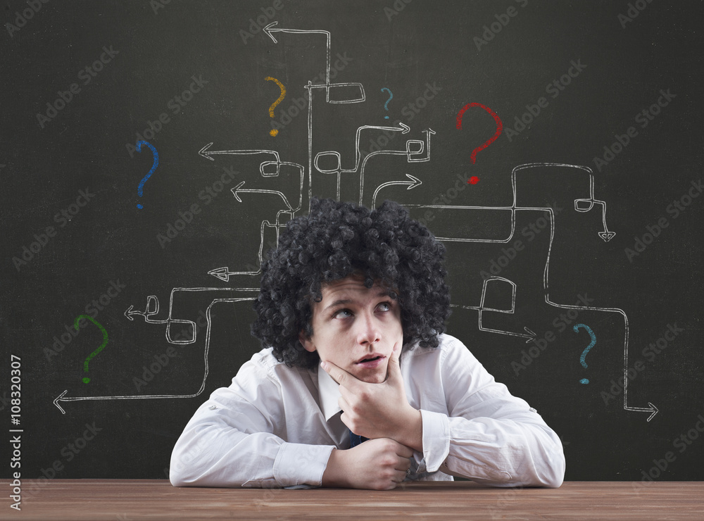 Thinking man with question mark Stock Photo | Adobe Stock