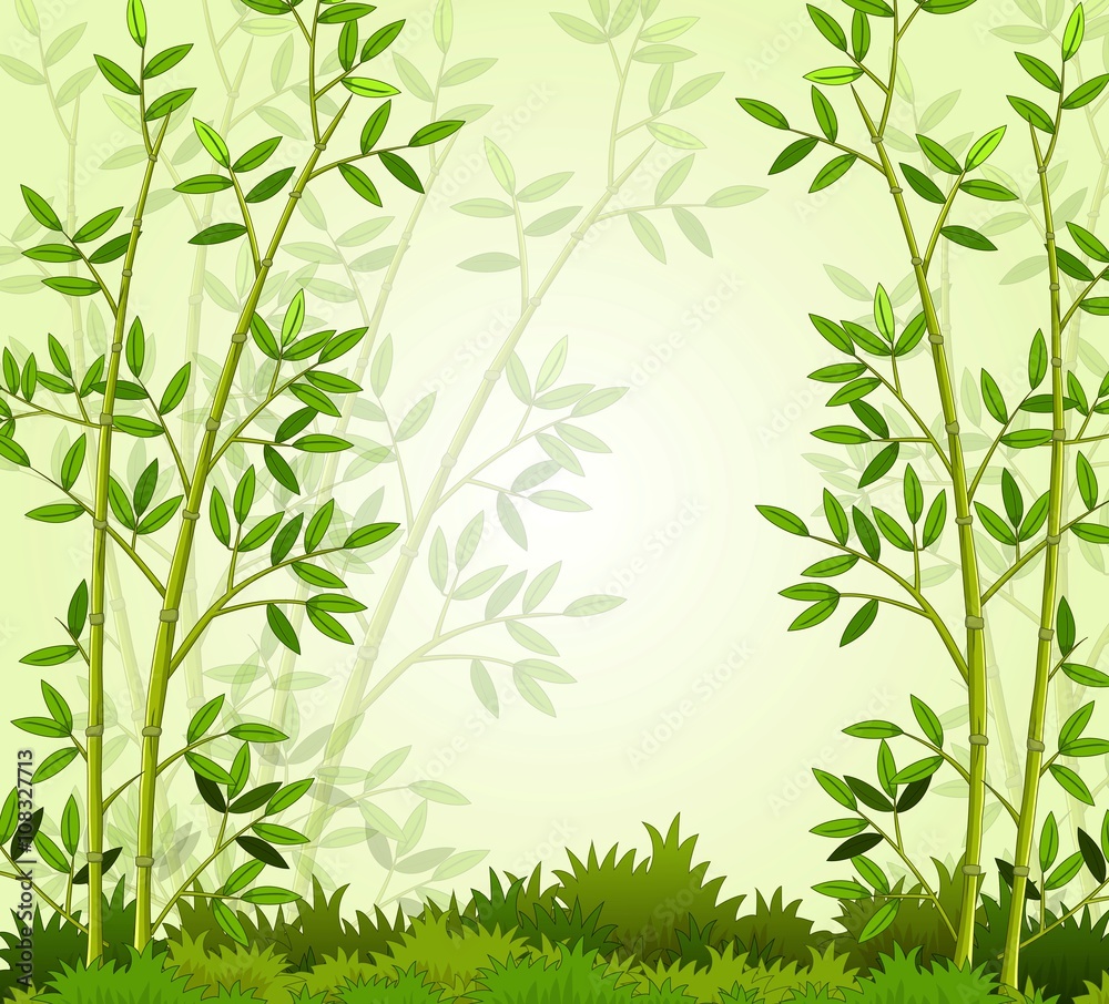 bamboo tree cartoon with forest landscape background Stock Vector ...
